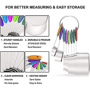 Measuring Cups and Magnetic Measuring Spoons Set, Wildone Stainless Steel 16 Piece Set, 8 Measuring Cups & 7 Double Sided Stackable Magnetic Measuring Spoons & 1 Leveler