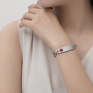 mnmoom 7 1/2 in Heart Medical Alert Bracelets for Women Stainless Steel id bracelets with Free custom engraving (Silver/PACEMAKER)