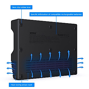 XTAR VC8 Plus Fast LCD Display Rechargeable Battery Charger with DC36W Adapter max 3A 1 Slots/8 Slots 1A Fast Charge 10400 14500 18650 20700 21700 26650 or 1.2V Ni-MH Ni-Cd AA AAA