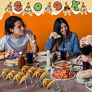 8 Pcs Taco Holders Set Stainless Steel Taco Holder Stand Shell Taco Stand Stackable Taco Plates for Taco Bar Gifts Accessories Rack, Holds 3 or 4 Hard Tacos for Baking as Truck Tray, Dishwasher Safe