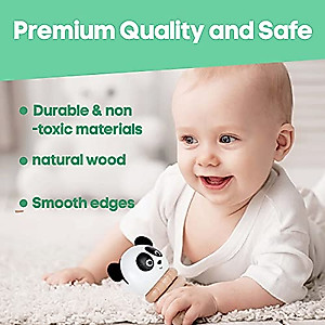 Kipod Baby Rattle – Cute Panda Wooden Baby Toy – All-Natural and Safe Material Wooden Rattle – Stimulates Sound, Movement, Focus – Premium Baby Teething Toy with Smooth Edges - baby Montessori toy 0-3