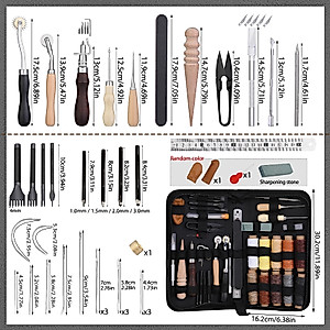Leather Working Tools Leather Craft Kit and Supplies Upholstery Repair Kit with Waxed Thread Stitching Groover Awl for Punch Stitching, Leather Sewing and DIY Craft Making