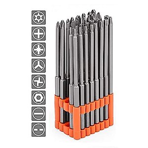 HORUSDY 32-Piece 1/4" Shan Extra Long Security Power Bit Set, 6" Long Tamper Proof Security Bits, S2 Steel.