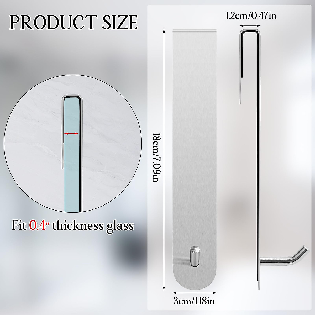FYY Shower Door Hooks - 2 Pack 7" Over Door Towel Hooks for Bathroom Frameless Glass Shower Door, Heavy Duty Non-Slip Stainless Steel Hooks Rack for Robe Towel Sliver