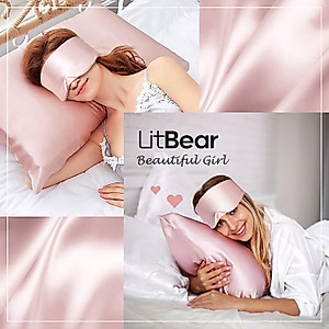 LitBear Silk Sleep Mask for Side Sleeper, Eye Mask Sleeping for Women Men 100% 22 Momme Pure Mulberry Silk, Face-Hugging Padded Silk Eye Cover for Sleeping with Adjustable Band (Pink)