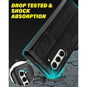 TUCCH Wallet Case for Galaxy Z Fold 5, Shockproof PU Leather Case with S Pen Holder RFID Blocking [Kickstand]Card Slot, PC Shell Flip Cover Compatible with Galaxy Z Fold5 5G 7.6" 2023, Textured Black