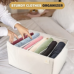 Home Korner Improved Sturdy 7 Grids Clothes Organizers | Mesh Fabric Storage Organizer for Wardrobe Closet |Foldable Box Drawers Dividers for Clothing Underwear Dresser Pants Jeans (2Pack Large White)