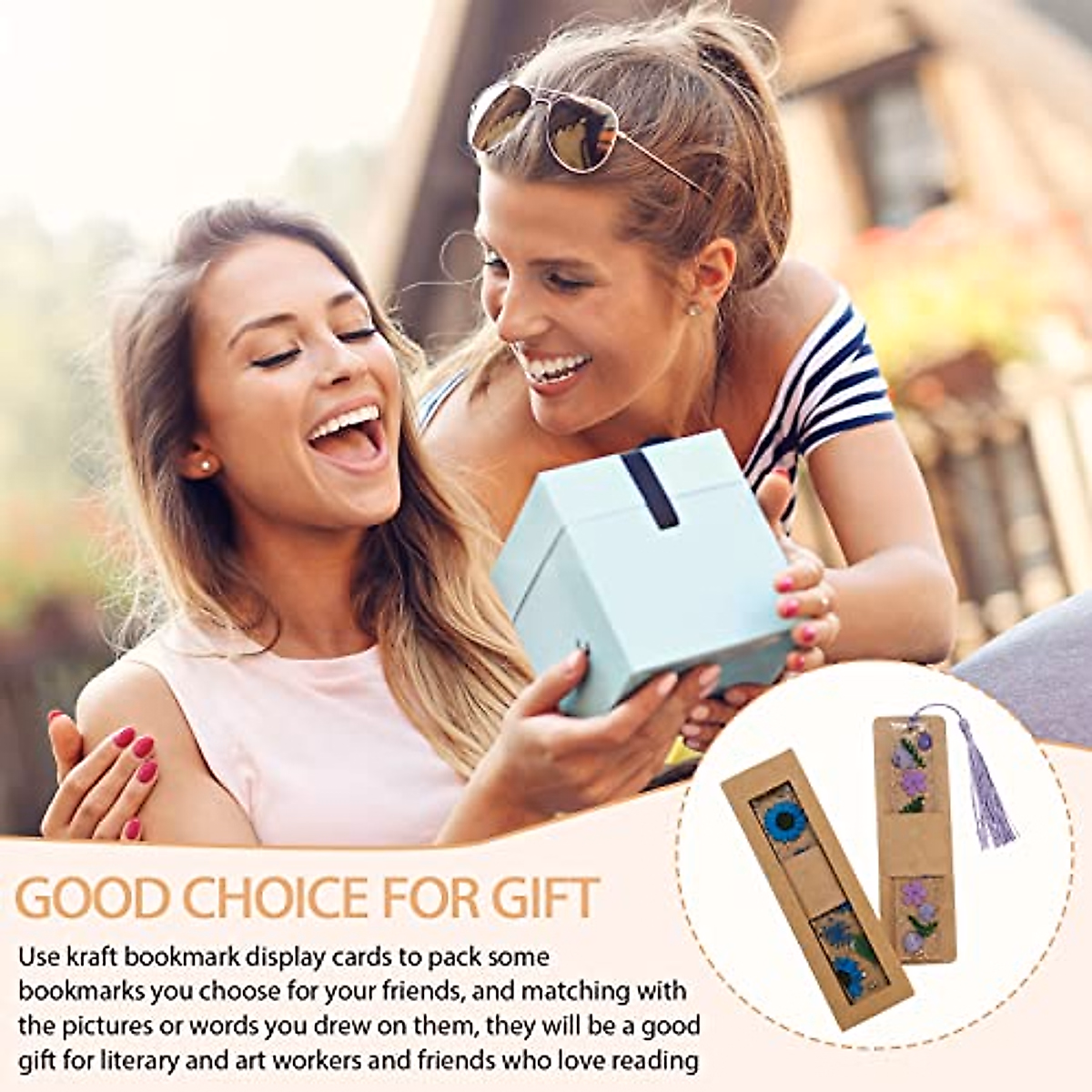 50 Set Bookmark Cardboard Gift Boxes Resin Bookmark Holder 5.9 x 1.8'' Bookmark Sleeves Blank Display Cards Bookmark Gift Cases for Small Business Bookmark Wrapping Packaging Supplies (Brown)