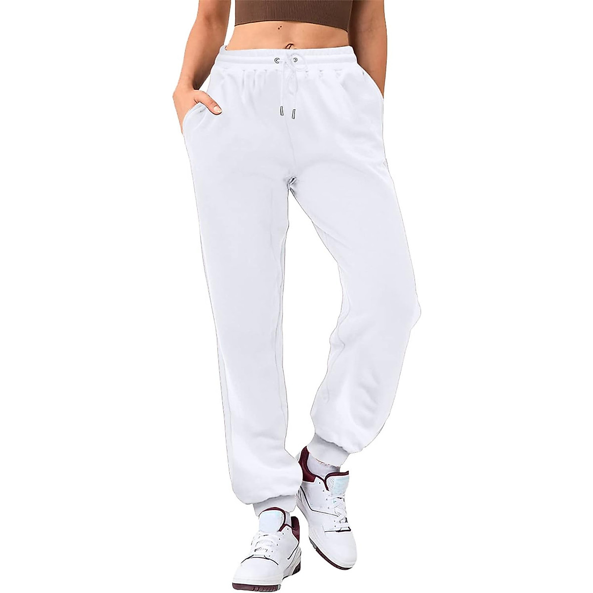 Vickyleb Trousers Drawstring Casual Pants Elastic Cotton Back Linen Womens Waist Pants Pants Casual Romper Pants for