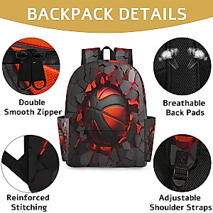 YoCosy School Backpack for Boys Girls Black Red Sport Basketball Kids Backpack Bookbag for Elementary Preschool Travel Daypack Laptop Backpack Purse for Women Men Teens