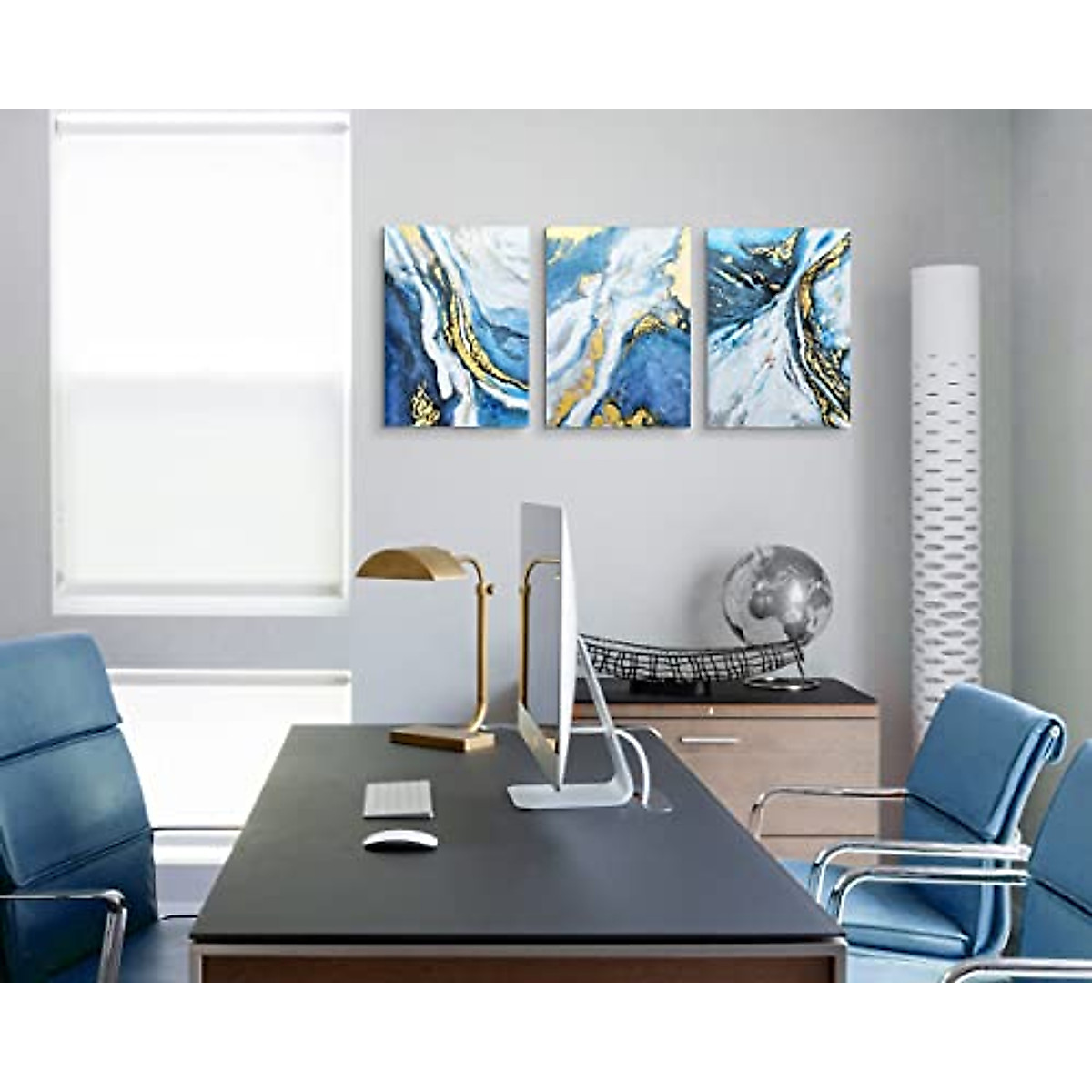 Wall Art Bedroom Gold Wall Decor Abstract Pictures for Living Room Wall Decoration Blue Paintings Large Canvas Art Framed-16''x24''x3 Artwork Decor for Office Bathroom