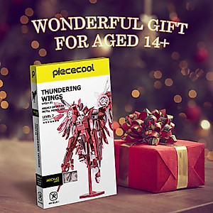 Piececool 3D Metal Puzzles for Adults, Thundering Wings Figure Mecha Model Kits Steel Metal 3D Model Building Blocks, Brain Teaser DIY Learning Toys for Teens Man Woman, 215 Pcs