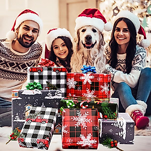 BOLIANNE Christmas Wrapping Paper for Kids Men Women - Xmas Holiday Gift Wrap with Buffalo Plaid, Trucks, Snowflakes, Reindeer for Party - 8 Large Sheets, Vintage Design, 27 x 37 Inch, High Gloss