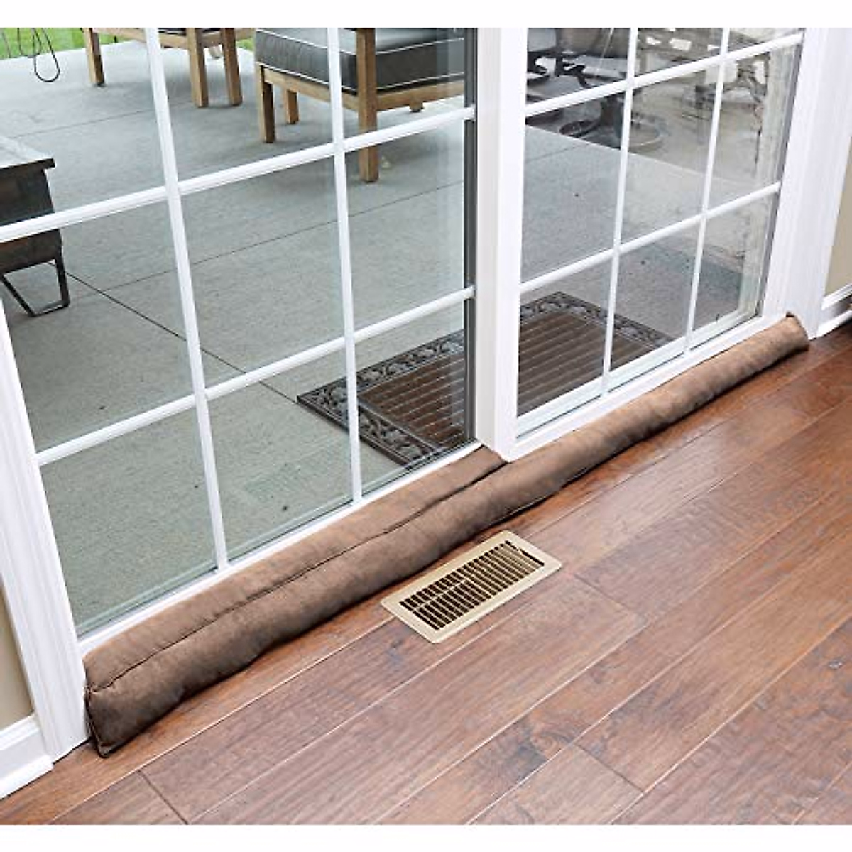 HOME DISTRICT Sliding Door Draft Stopper - Glass Door Draft Blocker, Patio Under Door Draft Stopper, Door Air Blocker Draft Dodger 69 1/2" L - Light Brown
