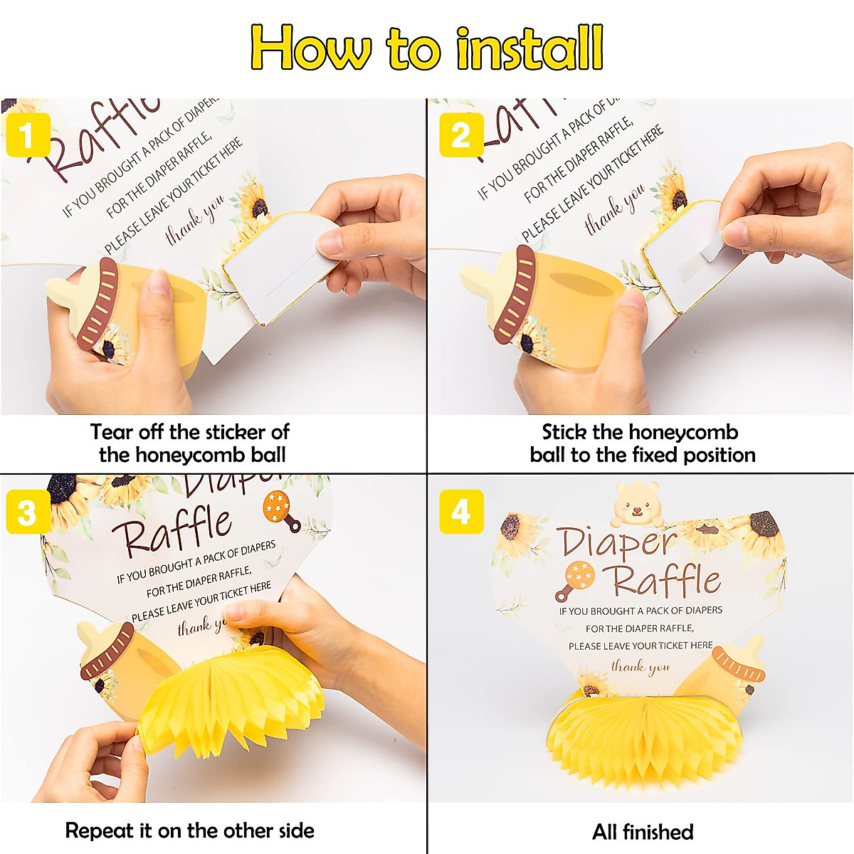 Luiqs Vens Sunflower Diaper Raffle Sign with 50Pcs Diaper Shaped Raffle Ticket Insert Bring a Pack of Diapers Game Kit Sunflower Lottery Insert Cards for Baby Shower Birthday Gender Reveal Party