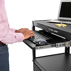 Line Leader AV Cart with Locking Cabinet | Height Adjustable Utility Cart with Extra Storage | Power Strip and Cord Management | Great for Presentations (Black / 24 x 18)