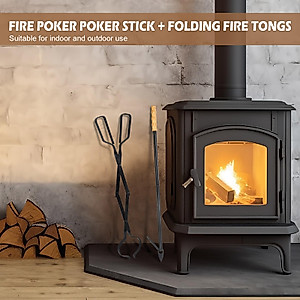 DTNESS 40" Fireplace Poker and 25" Fire Tongs, Heavy Duty Log Firewood Grabber Set, Long Fire Pit Campfire Poker Stick Tools, Wood Burnner Accessories for Indoor & Outdoor Wood Stove/Camping/Bonfires