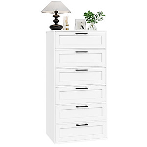 BOTLOG White 6 Drawer Dresser, Dresser for Bedroom with Trapezoidal Design, Chest of Drawers for Bedroom, Wood Tall Dresser for Closet with Large Organizer for Living Room, Hallway, Entryway, White