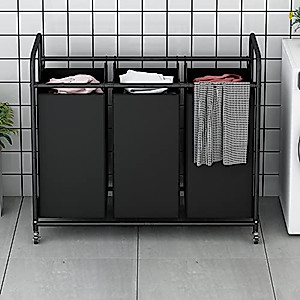 LINZINAR 3-Bag Laundry Sorter Laundry Hamper Cart with Heavy Duty Rolling Lockable Wheels and Removable Bags (Black)