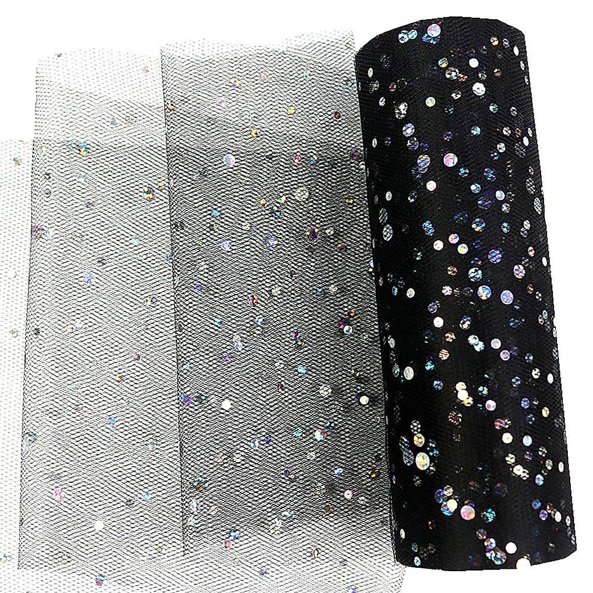 Yuanchuan Laser Sequin Glitter Tulle Rolls 6 inch x 10 Yards (30 feet) Black Tulle Rolls Fabric Tutu for DIY Skirts Wedding Gift Wrap Sewing Crafting Bow Bridal Decorations Birthday Party (Black)