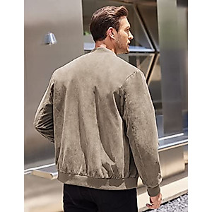 COOFANDY Mens Varsity Bomber Jacket Casual Lightweight Jackets Vintage Suede Coat, A-khaki, Large