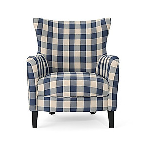 Christopher Knight Home Oliver Farmhouse Armchair, Checkerboard, Polyester and Birch Wood, Blue Floral