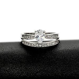 Uloveido Pear Cut Simulated Diamond Stack Rings with Micro Pave AAA Cubic Zirconia Eternity Band Wedding Jewelry Women Y457 (White, 6)