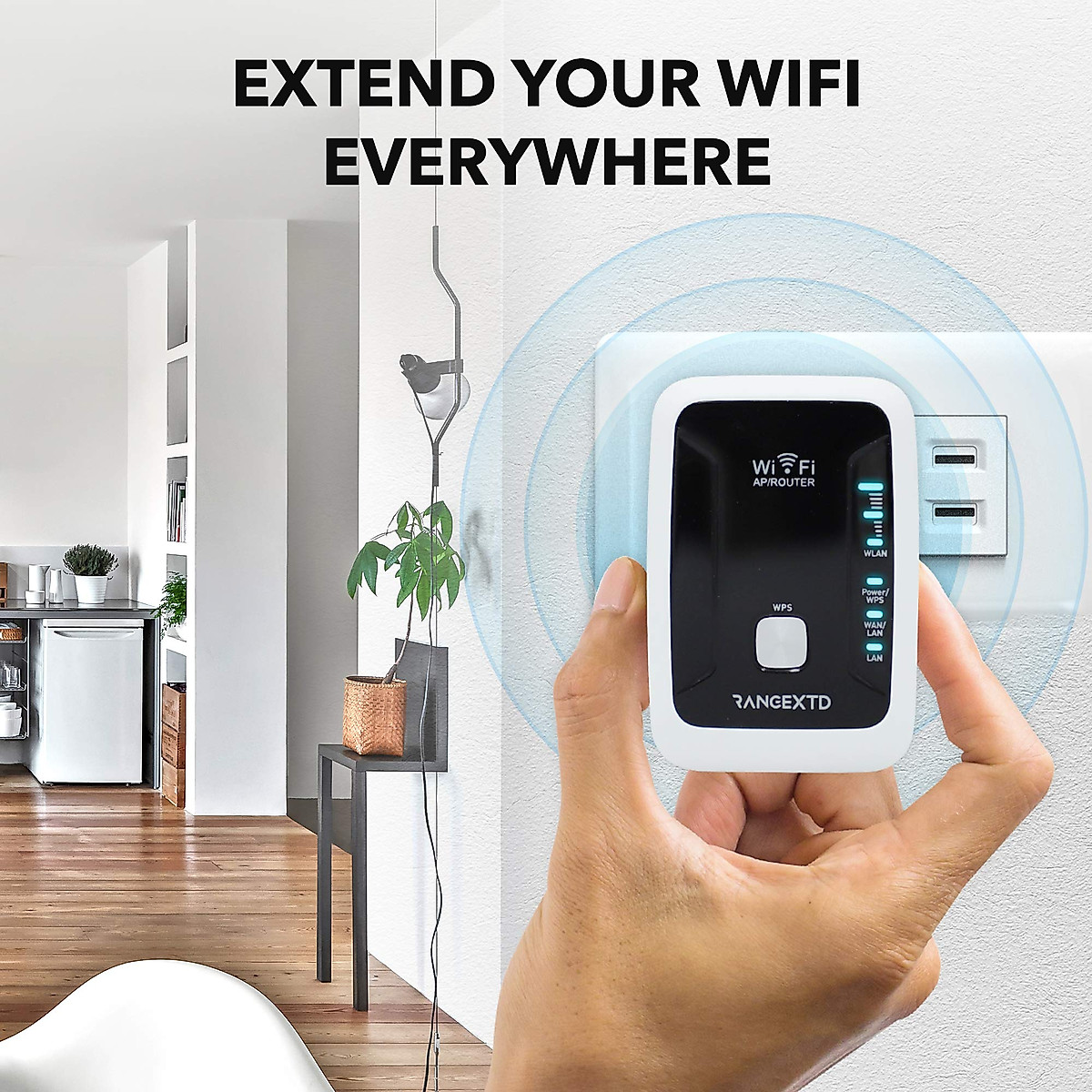 RANGEXTD WiFi Extender with Ethernet Port - WiFi Signal Amplifier Increases Home WiFi Coverage | Single-Band 2.4GHz WiFi Range Booster Fixes Dead Spots | Up to 300Mbps Speed, 10 Devices