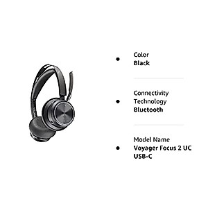 Poly - Voyager Focus 2 UC USB-C Headset (Plantronics) - Bluetooth Dual-Ear (Stereo) Headset with Boom Mic - USB-C PC/Mac Compatible - Active Noise Canceling - Works with Teams, Zoom (Certified) & More
