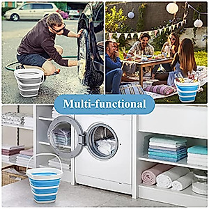 Fasmov 2 Pack Collapsible Plastic Bucket, Portable Cleaning Bucket with Handle, 2.6 Gallon (10L) Foldable Rectangular Tub for Hiking, Backpacking, Camping, Fishing, Car Wash, Gray & Blue