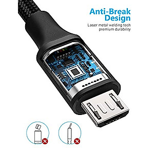 Micro USB Cable, Spater Nylon Braided Cord Android Charger (2-Pack, 6.6 Feet) Sync and Fast Charging Cable Compatible with Samsung, Kindle, Android Smartphones, Moto G5, PS4 (Black)