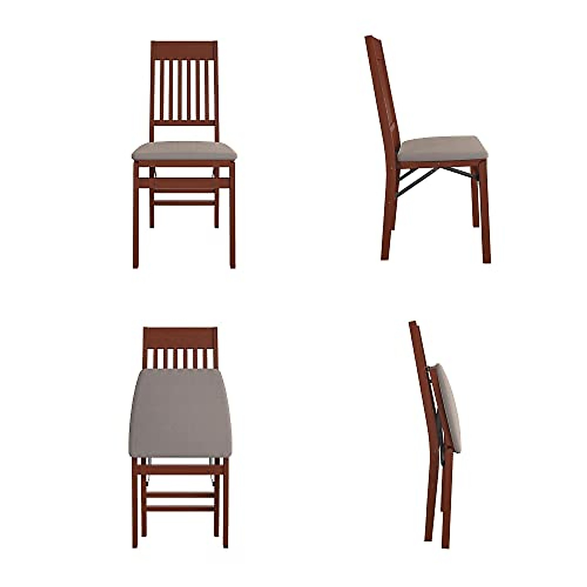 CoscoProducts COSCO Mission Back Solid Wood Folding Chair with Thick Fabric Padded, Walnut, 2-Pack, Triple Braced with Locking Mechanism, for Everyday Dining or Extra Seating