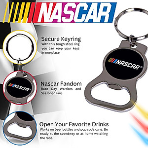 Rico Industries NASCAR Logo Bottle Opener Key Chain Metal Keychain - Beverage Bottle Opener with Key Ring - Pocket Size