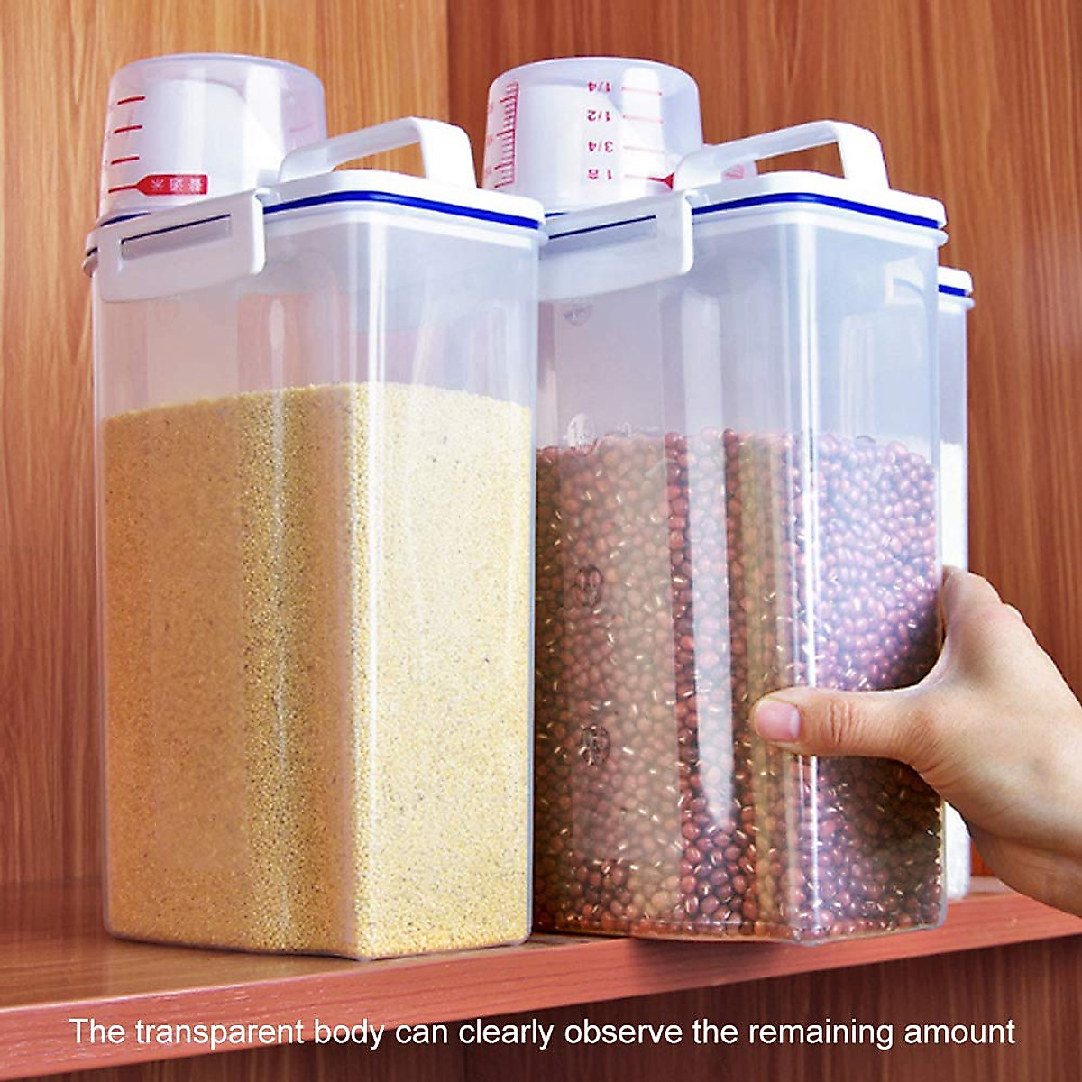 Yosoo 2Pcs Plastic Rice Storage Box, Thick Plastic Flour Storage Capacity Cereal Storage Bin Food Container for Kitchen