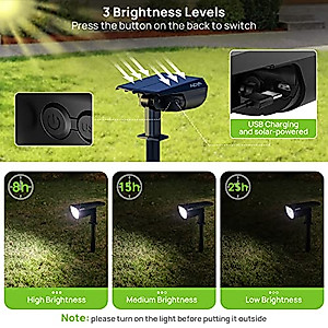 NZDFH Solar Spot Lights Outdoor, IP68 Waterproof Solar Landscape Spotlights,3 Modes Outdoor Solar Garden Lights, USB & Solar Powered Wall Lights Dark Sensing Auto On/Off for Yard Porch 2 Pack