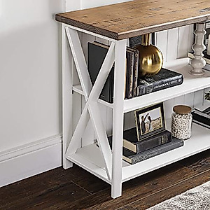Walker Edison 2 Tier Modern Farmhouse Wood Bookcase Bookshelf Storage Home Office Storage Cabinet, 52 Inch, White
