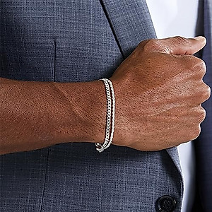 Poaiiu Silver Layered Chain Bracelets Sets for Men Women Silver Rope Figaro Cuban Link Chain Bracelets Set Men Jewelry Gifts for Dad Boyfriend Husband