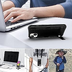 E-Tree Compatible with iPhone 14 Case for iPhone 13 Case Black, [with Crossbody Lanyard and Stand] [Shockproof] Protective Phone Cover for iPhone 13/14, Strap Around Neck