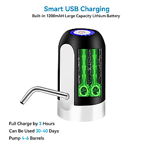 Ausxaron Water Bottle Dispenser, Water Pump Dispenser, Portable Electric Water Jug Pump USB Charging Automatic Drinking Water Pump 1200mAh for Home, Camping Office, Universal 2-5 Gallon - Black