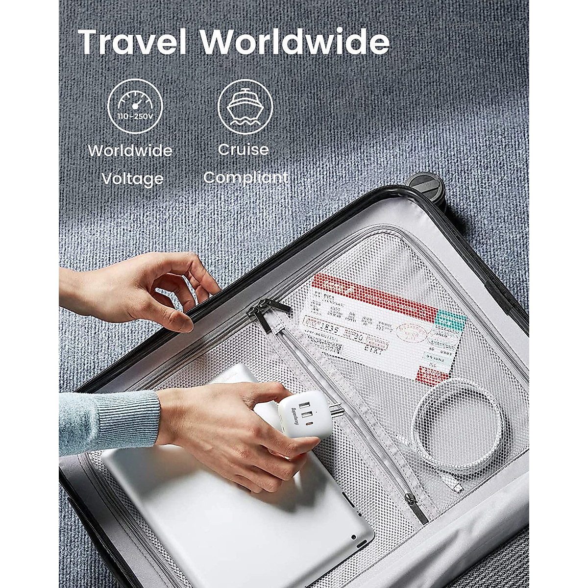 SUPERDANNY GaN 30W Multi-Plug Outlet Extender, 20W USB C Charger Port, 3 Adapter Spaced Outlets & 3 USBs, Side Access, Grounded, Perfect for Travel, Home, Office, Dorm, Cruise Ship