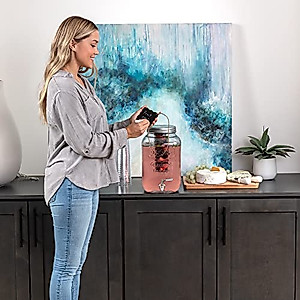 2-Gallon Glass Liquor Decanter Drink Dispenser for Parties - 100% Leakproof Stainless Steel Spigot + Marker & Label and Fruit Infuser, Water Beverage Dispenser Liquid Laundry Detergent Dispenser