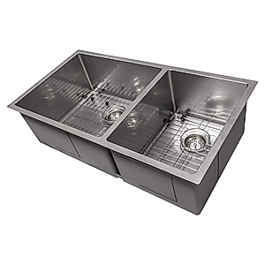 ZLINE 36" Chamonix Undermount Double Bowl Scratch Resistant Stainless Steel Kitchen Sink with Bottom Grid (SR60D-36S)