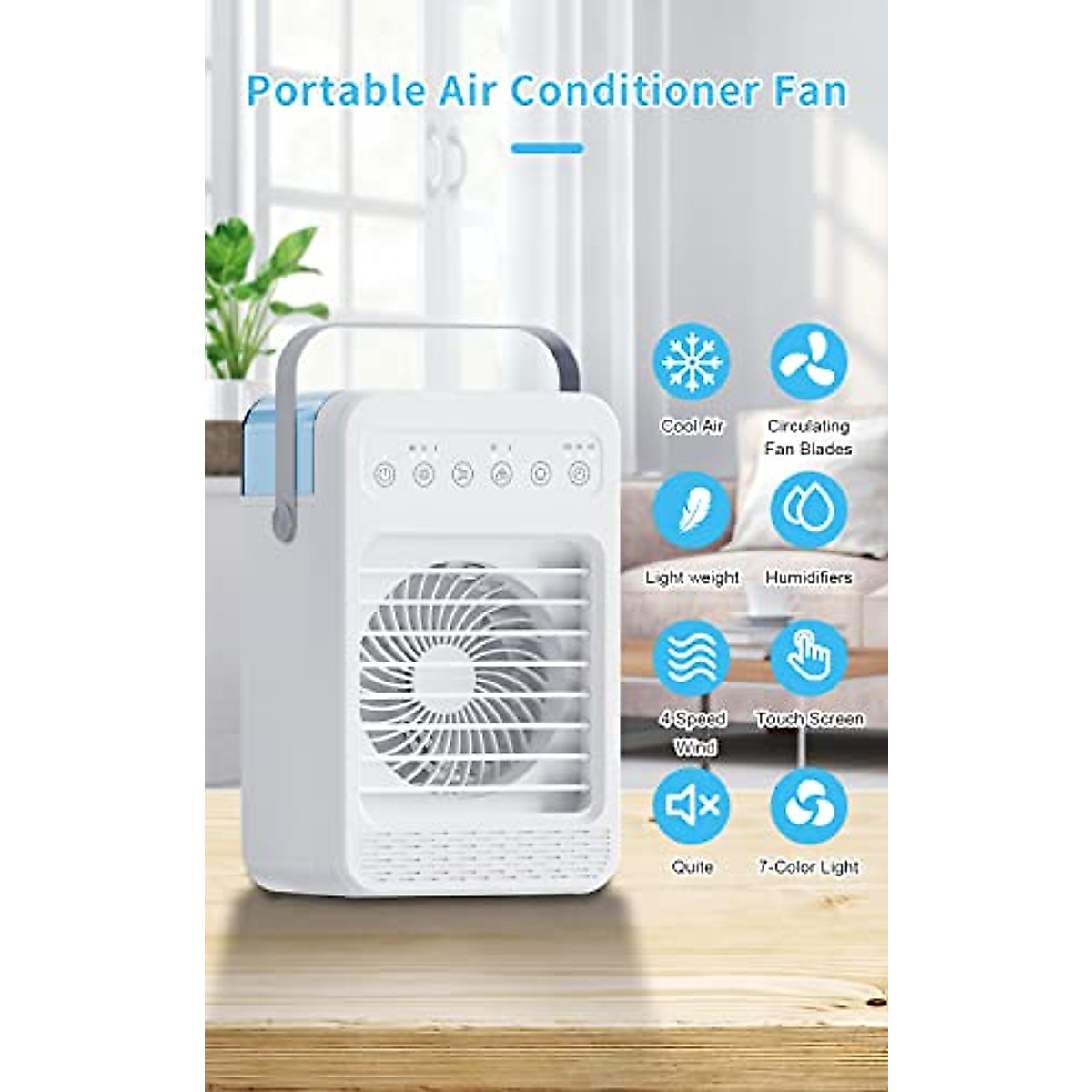 Portable Air Conditioners Fan, 600ml Water Tank Personal Mini Air Conditioners with 4 Wind Speeds, 2-6H Timer USB Evaporative Air Cooler Fan with LED Light for Home Office Bedroom Kitchen