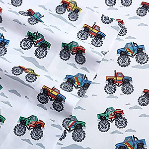 Poppy & Fritz Kids, Twin Sheet Set, Stain Resistant Kids Bedding, Soft & Cozy Toddler Bedding Set (Trucks Grey, Twin)