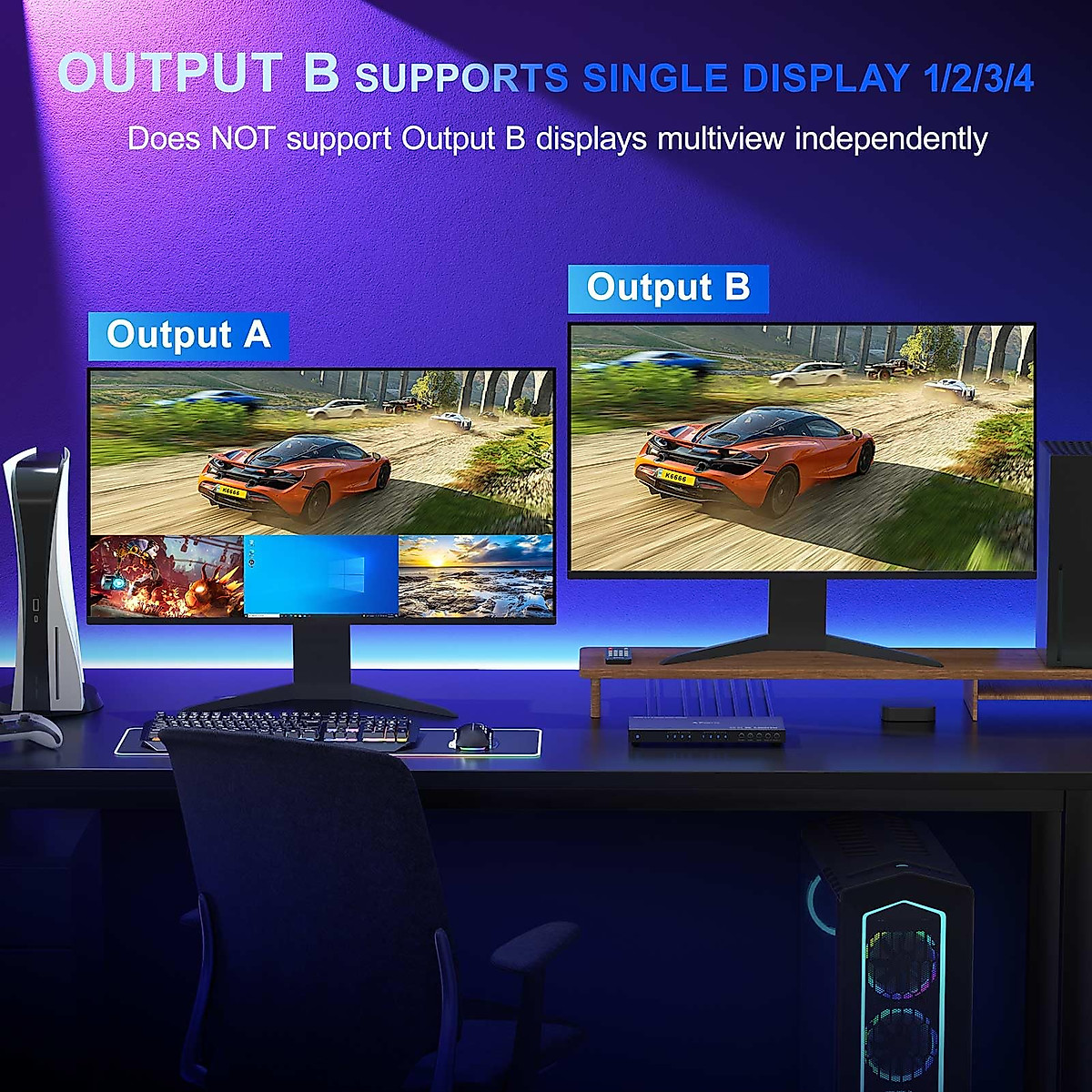 4K HDMI Multiviewer Switch 4x2 with PIP, PORTTA Quad Multi Viewer Seamless Switcher 4 in 2 Out with Toslink, 3.5mm Audio Output Support 4K 30Hz, 6 Viewing Modes, Downscaler for PS4/PC/DVD