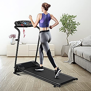 GYMAX Folding Treadmill, Electric Motorized Running Machine with 12 Preset Programs & LCD Monitor, Compact Home Gym Running Treadmill for Small Space, Cardio Training Fitness Equipment