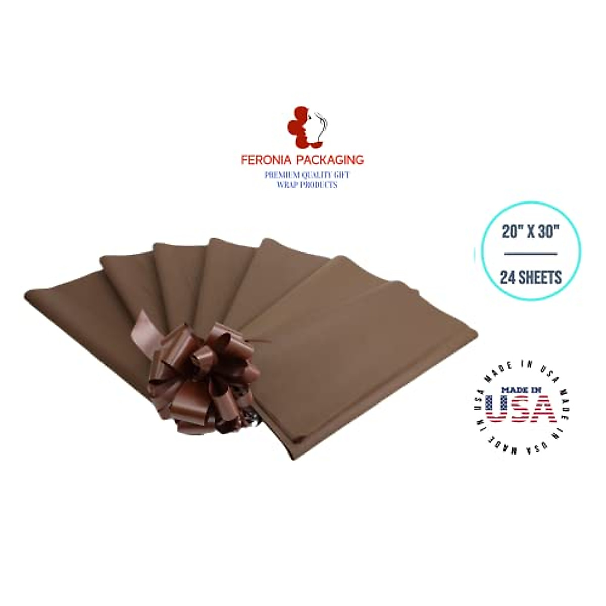 Chocolate Tissue Paper Squares, Bulk 24 Sheets, Premium Gift Wrap and Art Supplies for Birthdays, Holidays, or Presents by Feronia packaging, Large 20 Inch x 30 Inch
