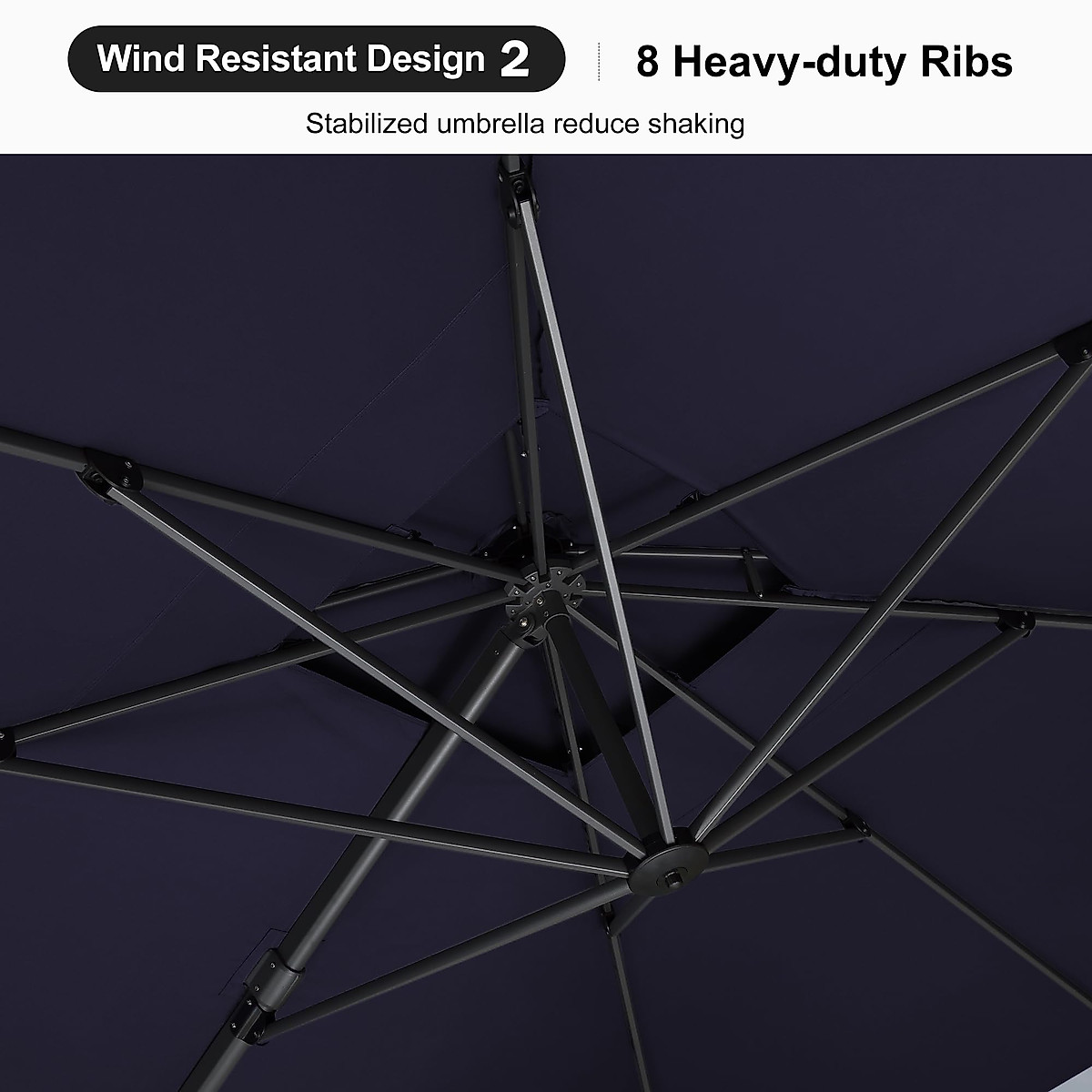 PURPLE LEAF 10FT Cantilever Outdoor Umbrellas Large Patio Umbrella Hanging Double Top Square Offset Umbrella with 360°Rotation Tilting Umbrella Outdoor Patio, Navy Blue