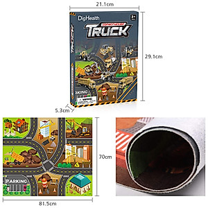 DigHealth Construction Vehicles Toys Set with 32×28 Inches Play Mat, 8 Mini Alloy Engineering Trucks and 7 Road Signs, Excavator and Dumper Truck Toy Gift for 3 4 5 6 7 Years Old Kids, Boy and Toddler