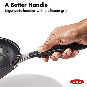OXO Good Grips 8" Frying Pan Skillet, 3-Layered German Engineered Nonstick Coating, Stainless Steel Handle with Nonslip Silicone, Black